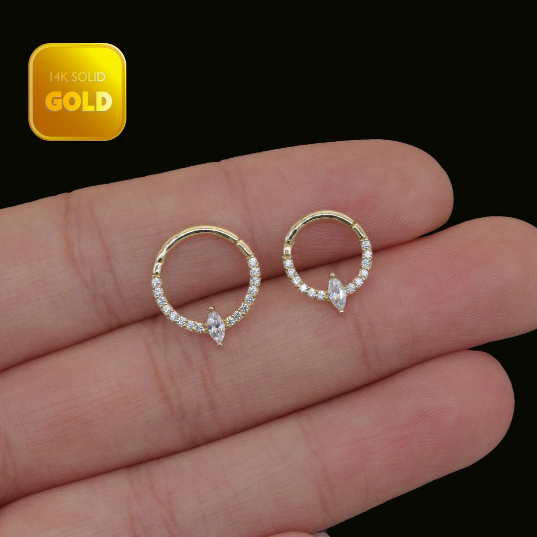 14k Solid Gold Marquise Septum Ring Diamond Septum Piercing Daith ...