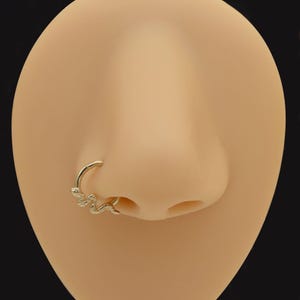 14K Solid Gold Snake Septum Ring Huggie Earring Snake Clicker Hoop Nose ...