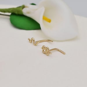 14k Solid Gold Snake Nose Ring Danity Snake Nose Stud L Shape Back Nose ...