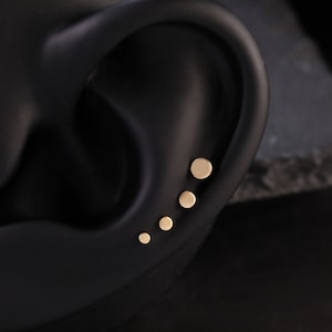 14k Solid Gold Disc Threadless Push Pin, Tiny Circle Studs, Helix Stud ...