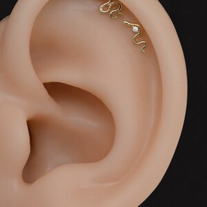 14k Solid Gold Snake Stud Snake Tragus Earring Snake Helix Conch Stud ...