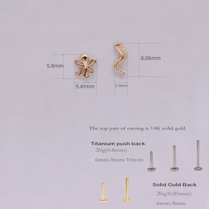 14k Solid Gold Tiny Octopus Threadless Earring Gold Tentacle Stud Conch ...