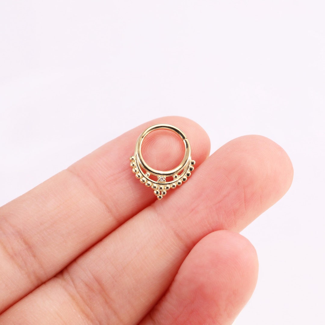 14k Solid Gold Classical Ball Ring Exquisite Drop Clicker Daith Earring ...