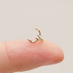 14k Solid Gold Antler Stud Earring Deer Horn Earrings Gold Cartilage ...