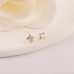 14K Solid Gold Turtle Labret Stud Turtles Stud Earring Threadless Penguin Stud Helix Stud Flat ...