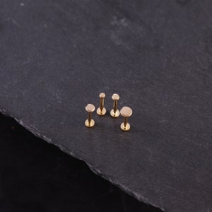 14k Solid Gold Disc Threadless Push Pin, Tiny Circle Studs, Helix Stud ...