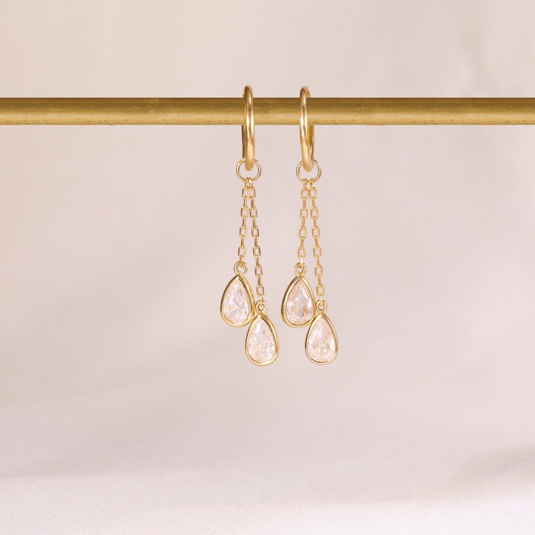 14k Solid Gold Drop-shaped Stone Chain Charm, Earring Charm ,tiny ...