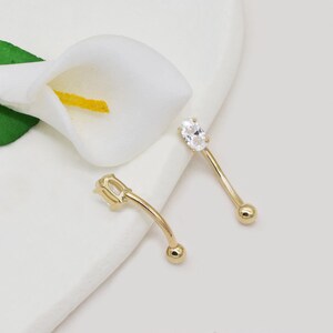 14K Solid Gold Oval Diamond Rook Earring Gold Curved Barbell Ring Gold ...