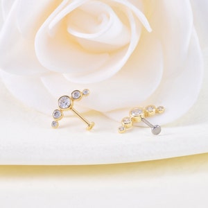 14k Solid Gold Vertical Helix Piercing Five Bezel Sparkle Bubble Stud ...