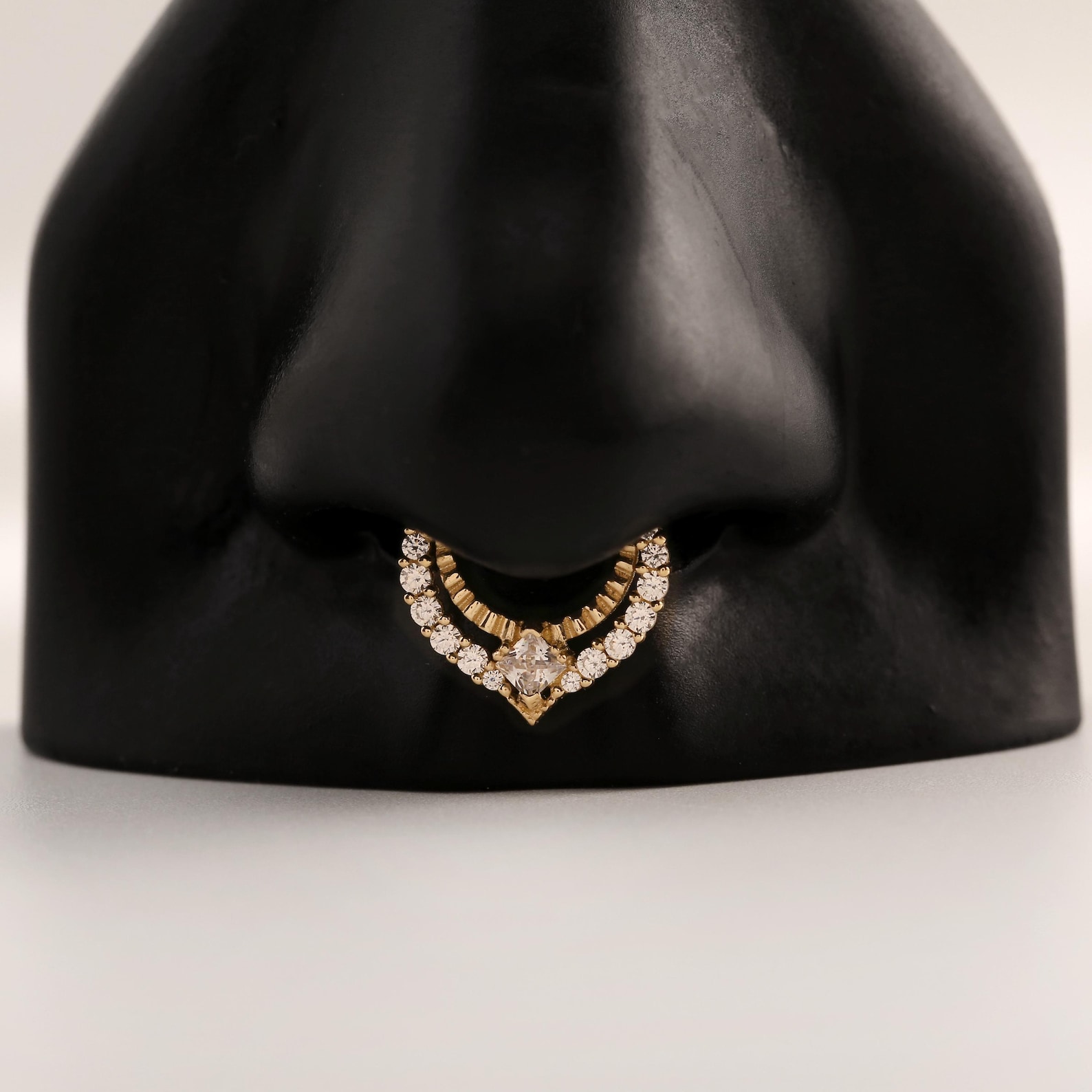 14k Solid Gold Double Row Septum Ring Hinged Clicker Hoop Embossed ...
