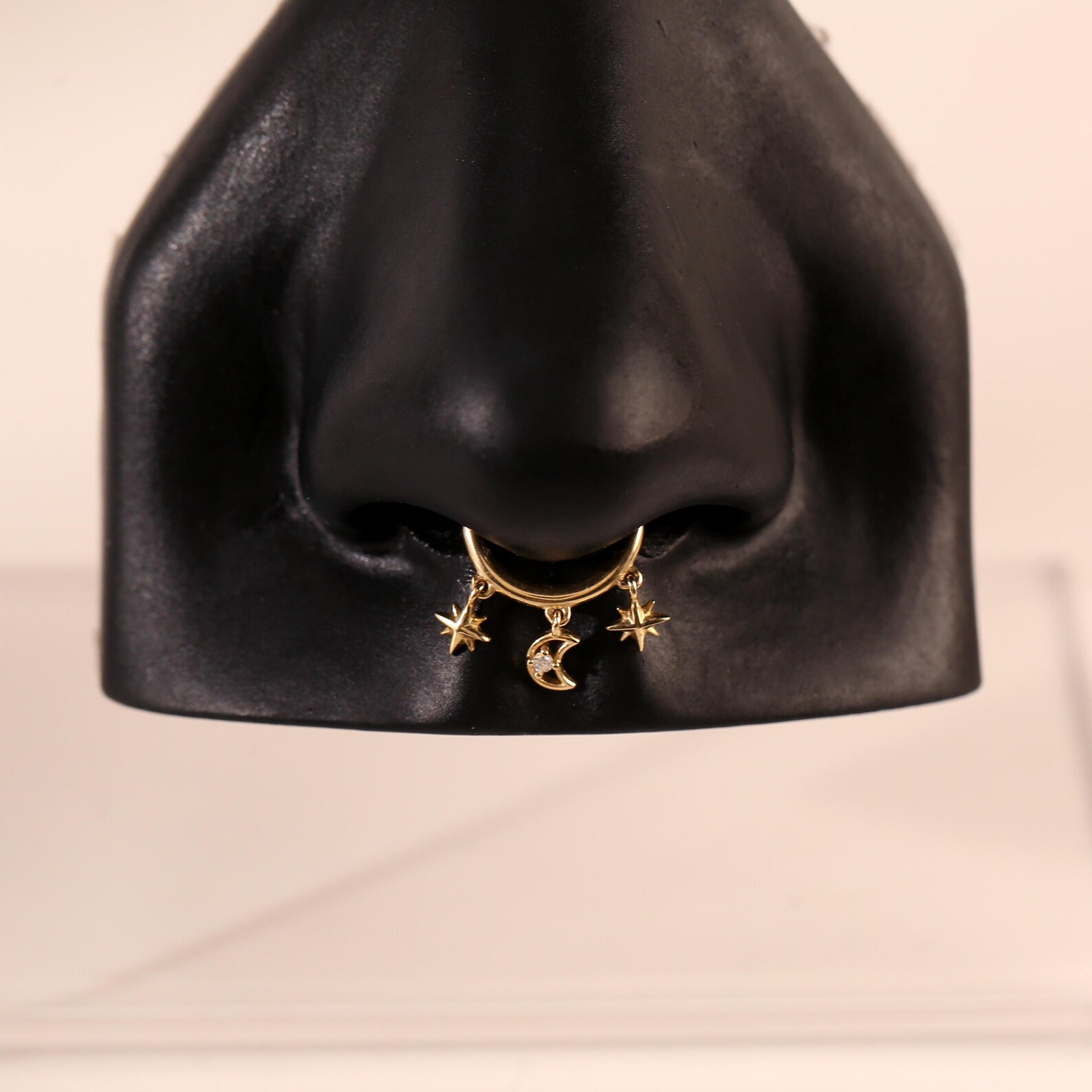 14k Solid Gold Dangle Star&moon Septum Ring Gold Moissanite Cartilage ...