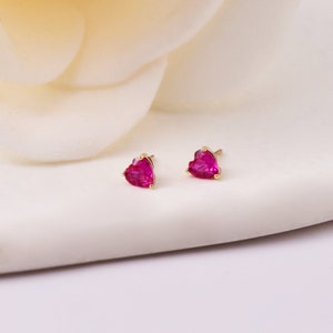 14k Solid Gold Ruby Heart Cartilage Piercing Pink Heart Helix Stud ...