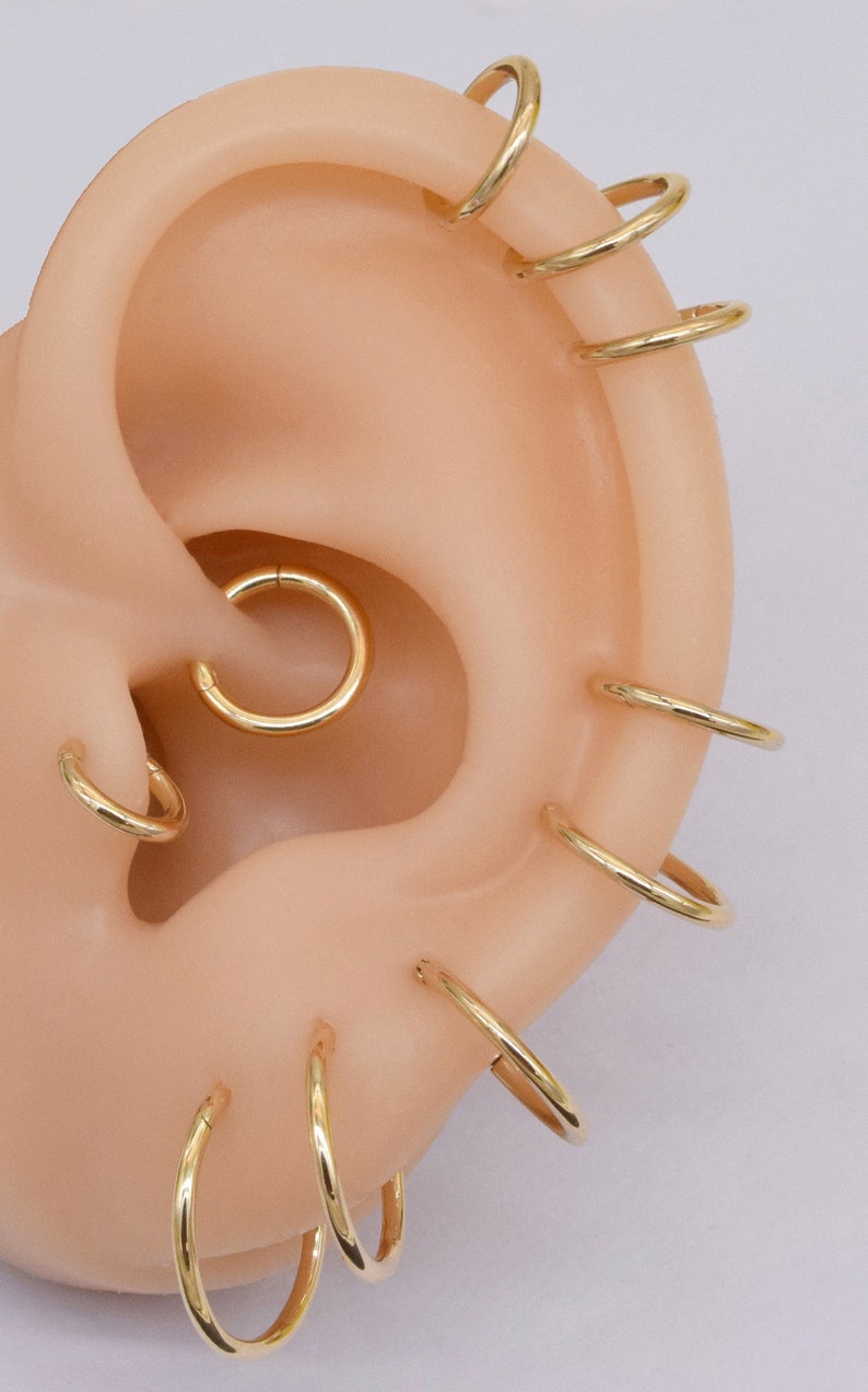 14K Solid Gold Hinged Cartilage Hoop Tragus Helix Conch Hoops - Etsy