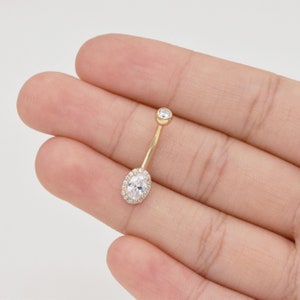 14k Solid Gold Diamond Belly Button Ring Gold Navel Piercing Classic ...
