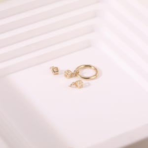 14k Solid Gold Cube Charm Moving Inside CZ Cube Charm Tiny Hollowed ...