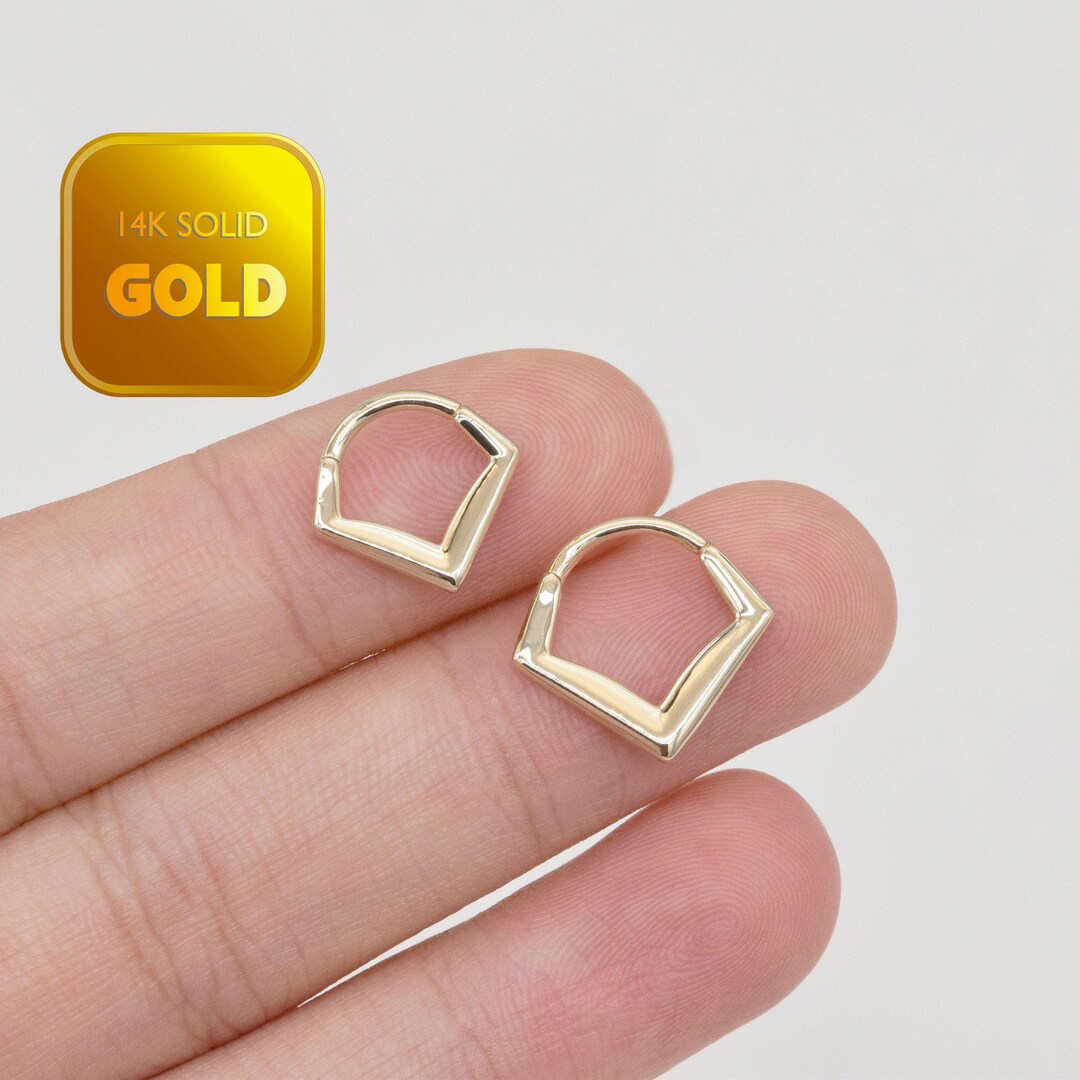 14k Solid Gold V Shape Septum Ring Gold Clicker Daith Earring Hoop ...
