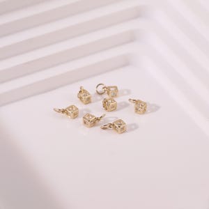 14k Solid Gold Cube Charm Moving Inside CZ Cube Charm Tiny Hollowed ...
