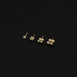 14k Solid Gold Ball Stud Earrings Minimalist Gold Four Dots Stud ...