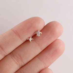 14K Solid Gold Turtle Labret Stud Turtles Stud Earring Threadless Penguin Stud Helix Stud Flat ...