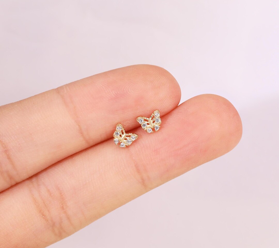 14k Solid Gold Butterfly Cartilage Earring Butterfly Helix Stud Conch ...
