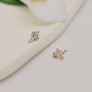 14k Solid Gold Threadless Push Pin Cartilage Rhombus Cartilage Tiny ...