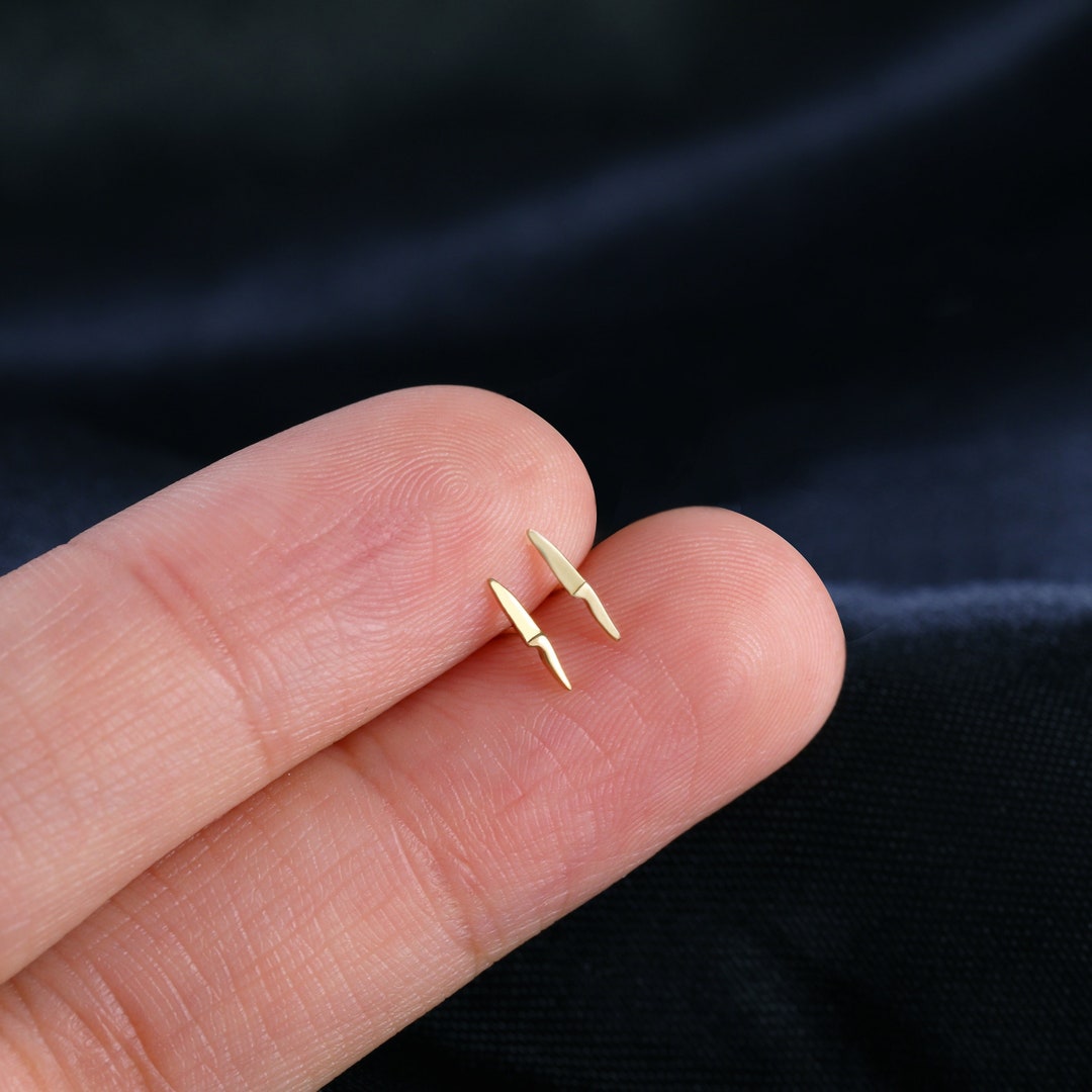 14K Solid Gold Dagger Stud Earrings Gold Helix Stud 14K Conch Stud ...