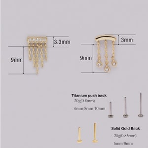 14k Solid Gold Bar Drape Chain Earring Cartilage Chain Piercing Helix ...