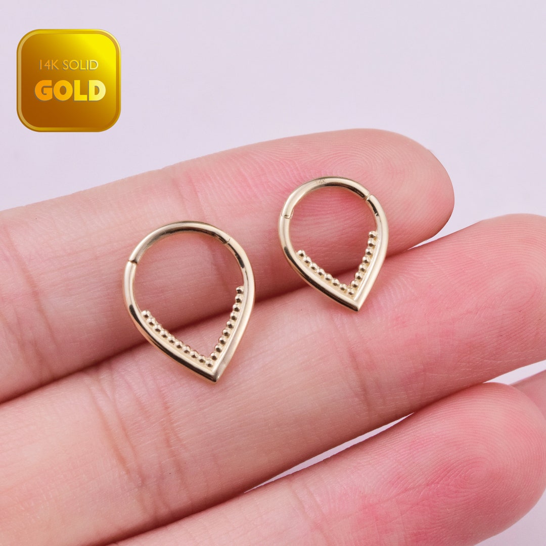 14k Solid Gold V Shape Septum Ring Tear Drop Clicker Daith - Etsy