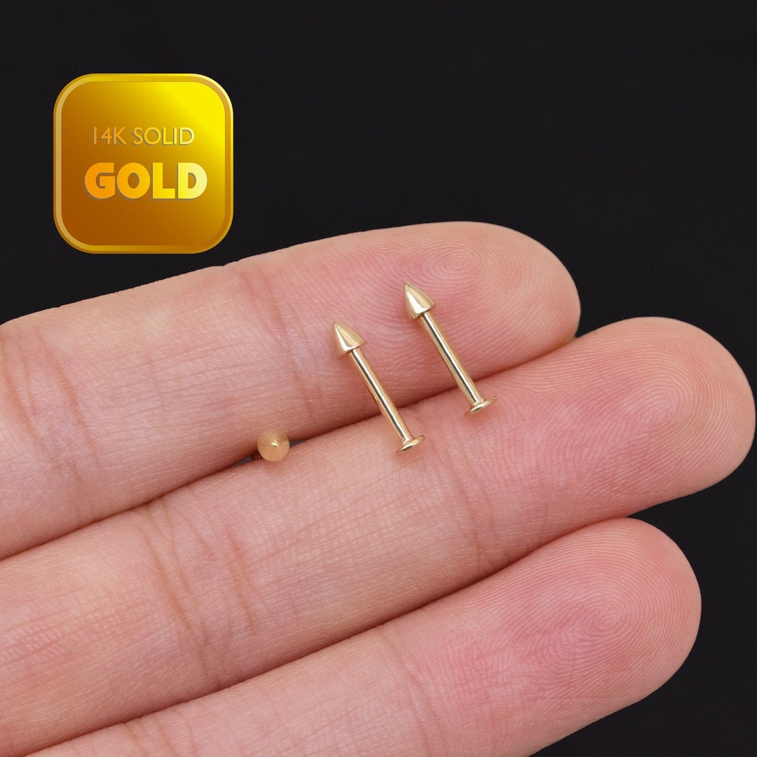 14k Solid Gold Spike Rook Piercing Eyebrow Piercing Daith Helix Tragus ...