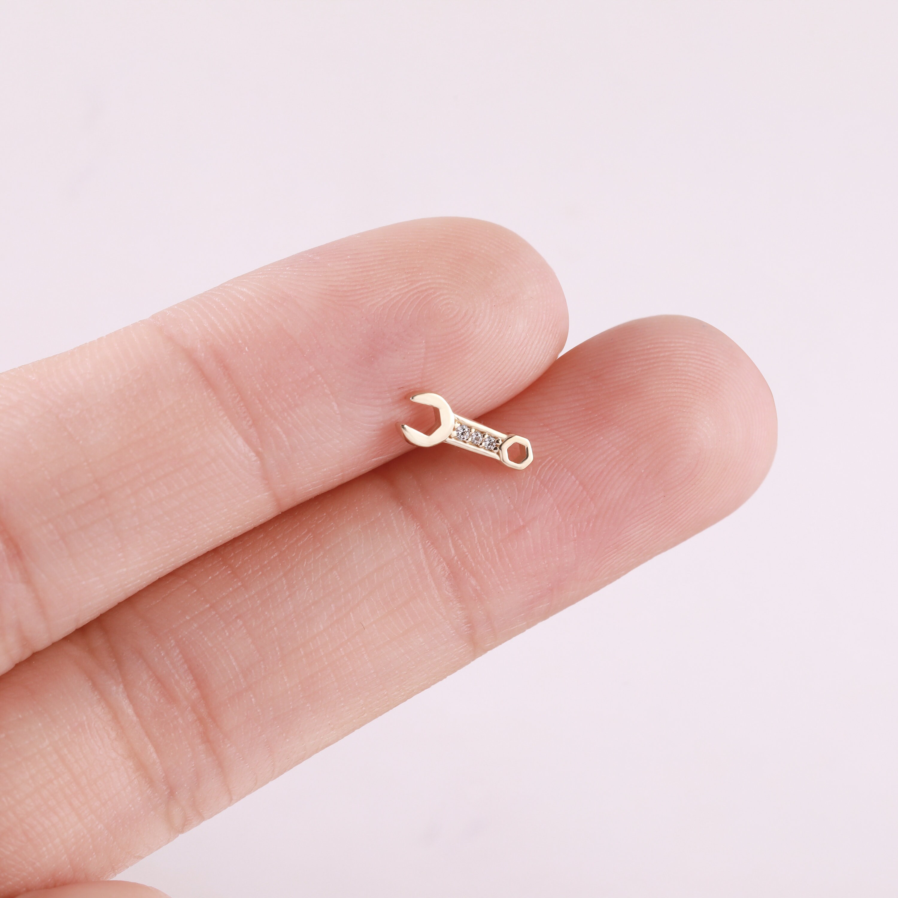 14K Solid Gold Wrench Stud Earrings Gold Helix Stud 14K Conch Stud ...