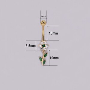 14k Solid Gold Flower Belly Ring Gold Navel Ring Dangly Flower Ring ...