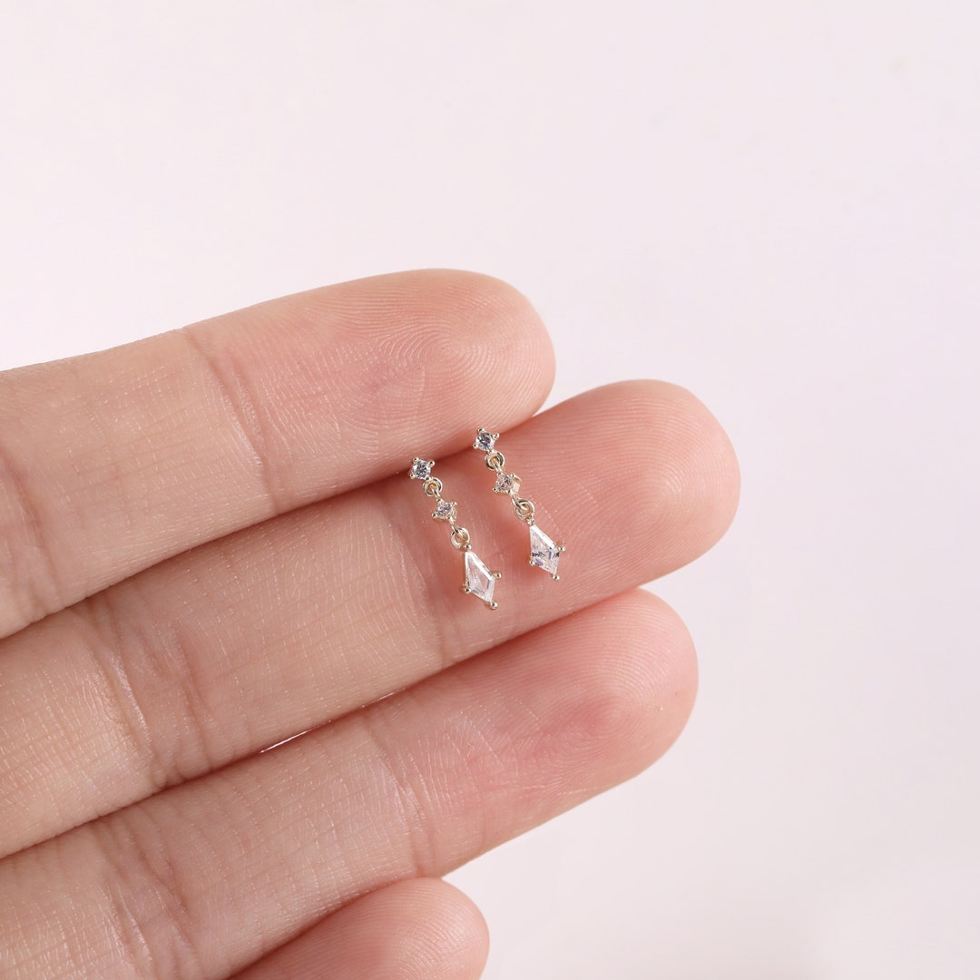 14k Solid Gold Dangle Chain Kite Shape Stud Earring Helix Conch Moving ...