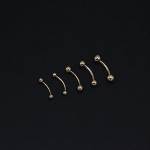14k Solid Gold Belly Button Ring Navel Piercing Round Two Balls Bar Bell Threaded Bar Bell Rook ...