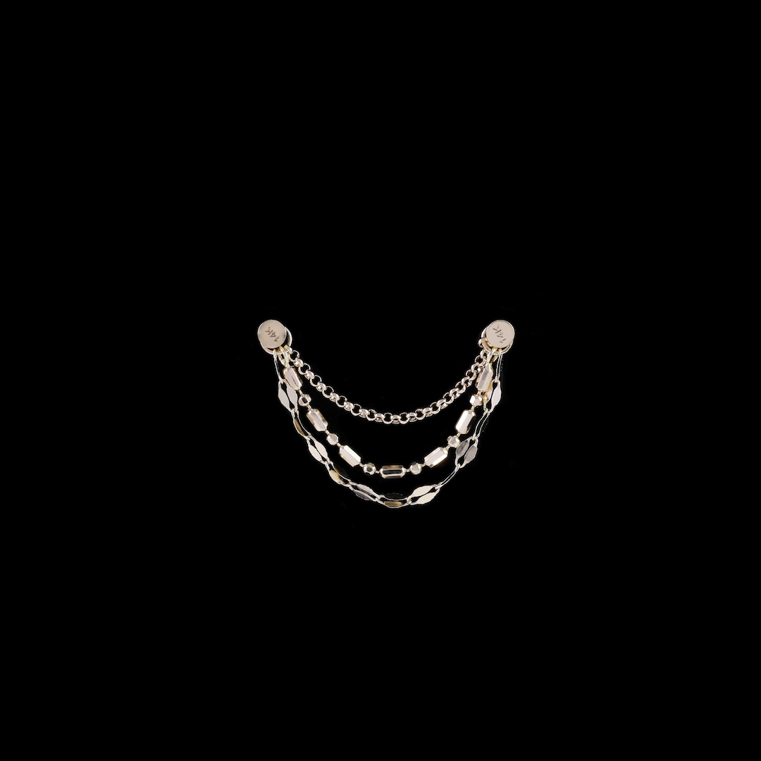 14K Solid Gold Triple Sparkly Chain Attachment Triple Sequin Chain ...