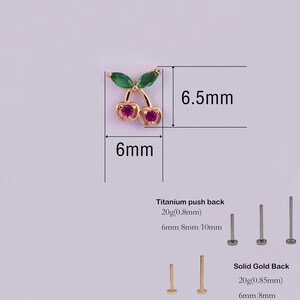 14K Solid Gold Tiny Red Cherry Stud Earring Dainty Cherry Cartilage Earring Baby Stud Helix ...