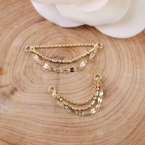 14K Solid Gold Triple Sparkly Chain Attachment Triple Sequin Chain ...