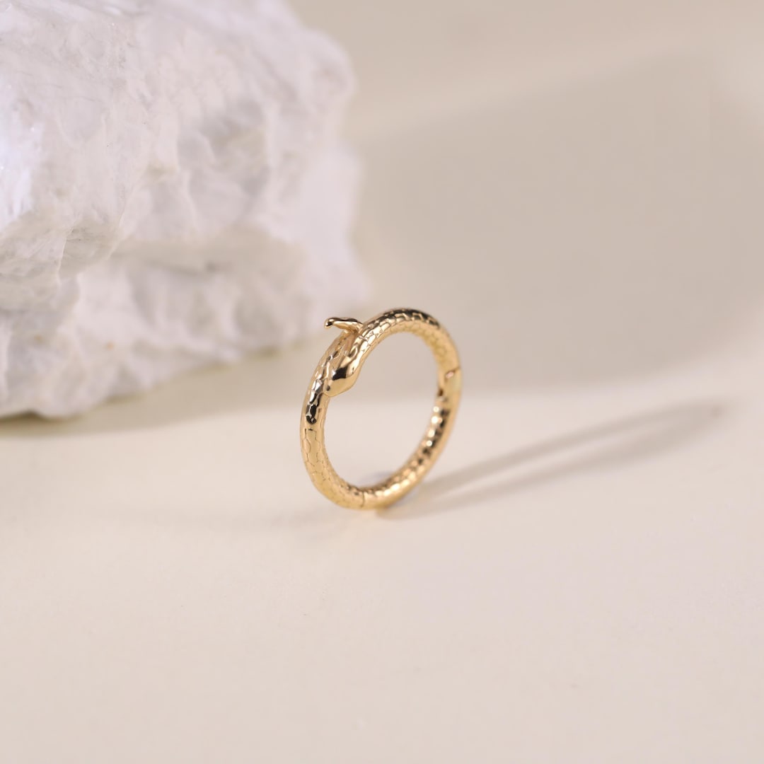 14K Solid Gold Snake Design Septum Ring, Snake Daith Earring, Hinged ...