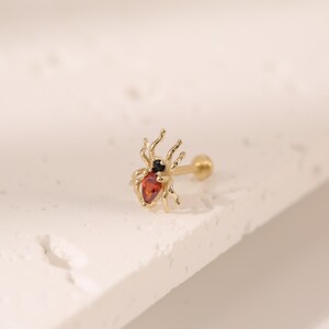14K Solid Gold Red Spider Stud Gold Animal Earring Cartilage Earring ...
