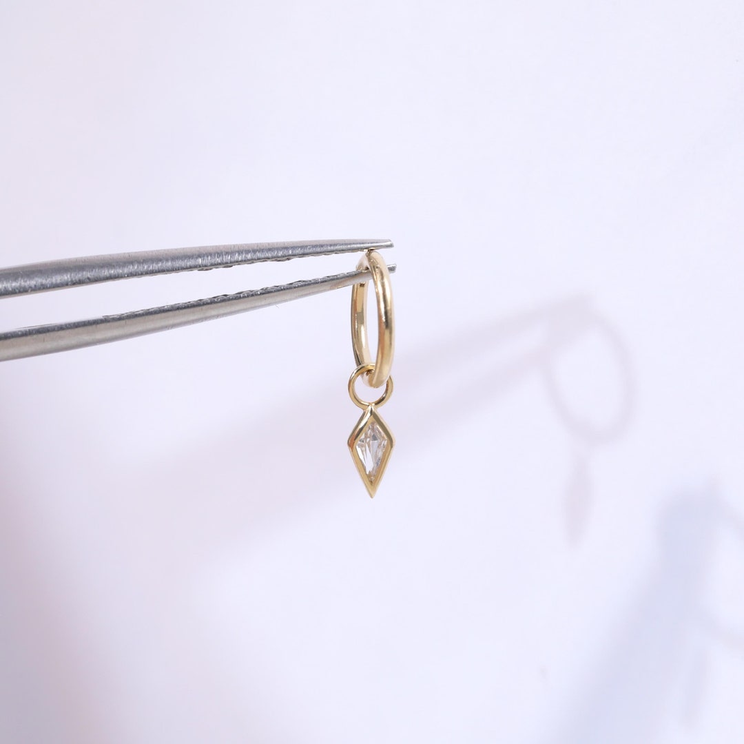 14K Solid Gold Dangle Kite Shape Charm Tiny Geometric Rhombus Earring ...