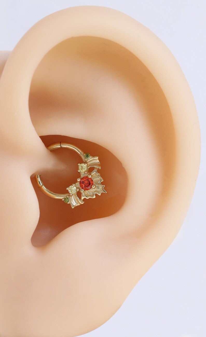14k Solid Gold Cluster Septum Ring/hinged Nose Ring/gold Daith Conch ...