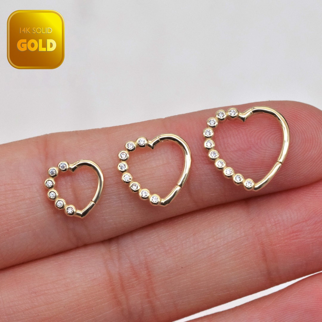 14K Solid Gold Heart Shaped Hinge Hoop Earring Dainty Gold Love Earring ...