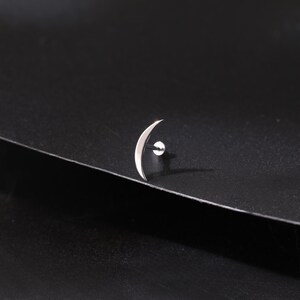 14k Solid White Gold Curved Bar Stud Earring Moon Cartilage Earring ...