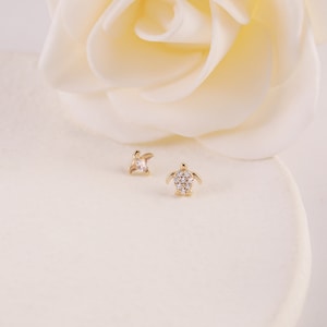 14K Solid Gold Turtle Labret Stud Turtles Stud Earring Threadless Penguin Stud Helix Stud Flat ...