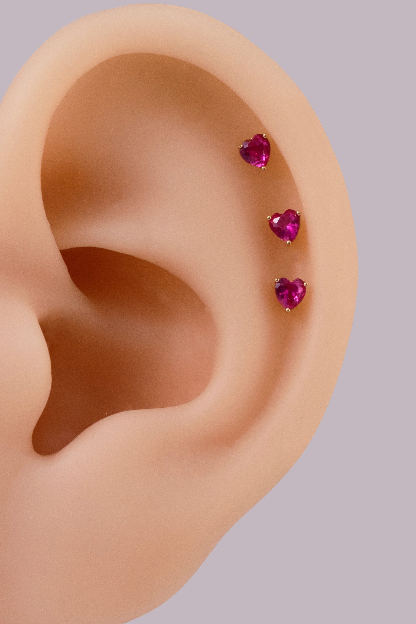 14k Solid Gold Ruby Heart Cartilage Piercing Pink Heart Helix Stud ...