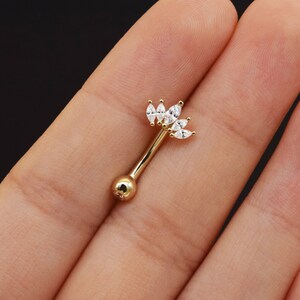 14k Solid Gold Cz Crown Belly Button Ring Tiara Gold Belly Ring ...