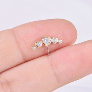 14k Solid Gold Vertical Helix Piercing Five Bezel Sparkle Bubble Stud ...