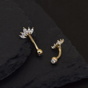 14k Solid Gold Cz Crown Belly Button Ring Tiara Gold Belly Ring ...