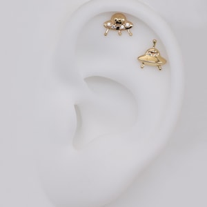 14k Solid Gold Ufo Cartilage Stud Earrings Starship Cartilage Earrings ...