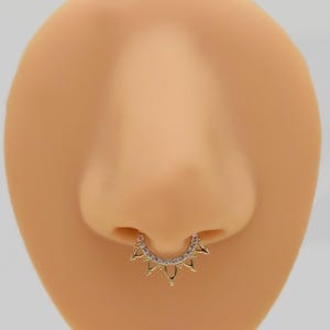 14k Solid Gold Cartilage Lotus Flower Clicker Septum Hoop Ring Gold Nose Ring Helix Daith ...