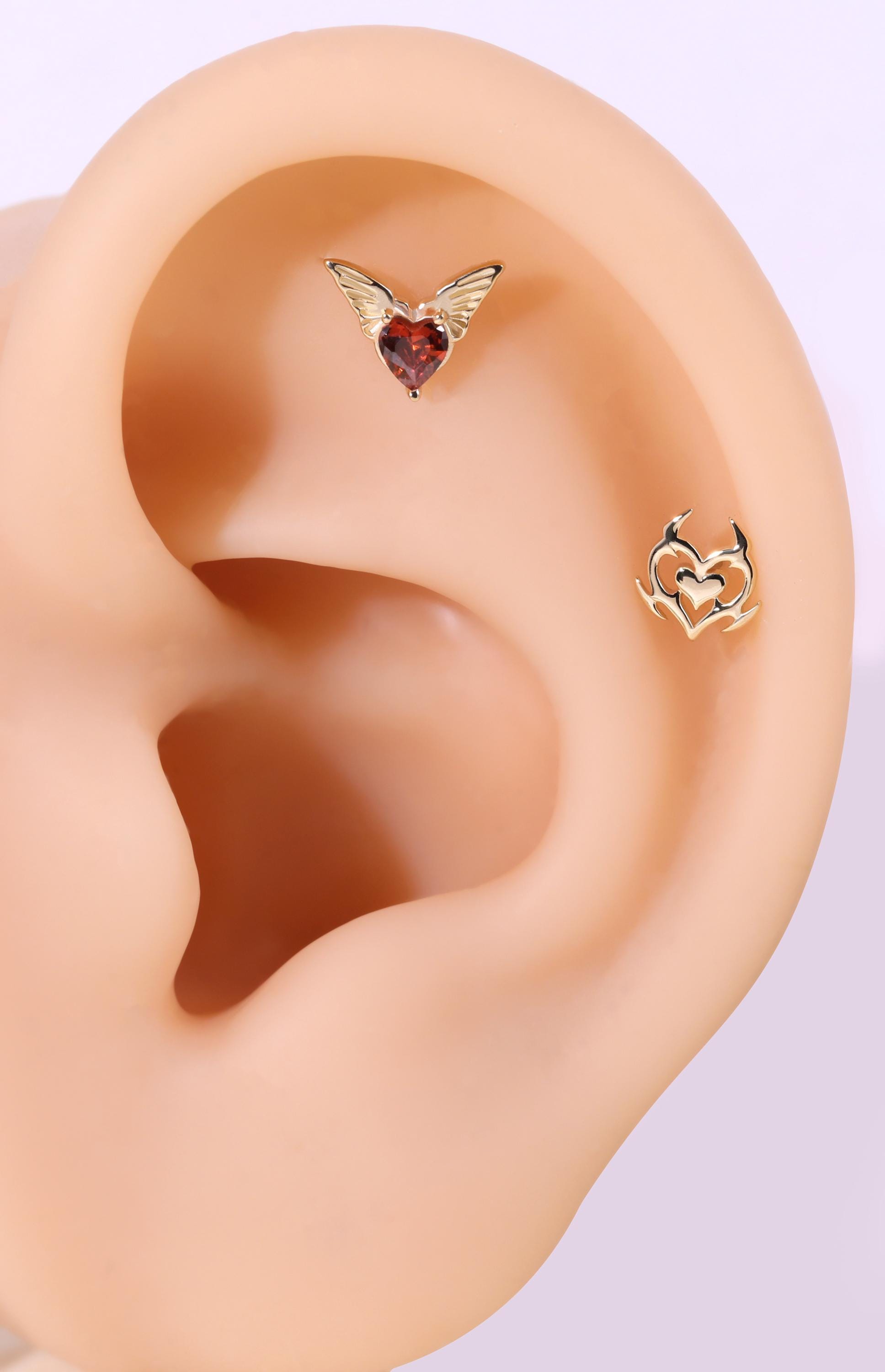 14K Solid Gold Magic Heart Stud Earring Helix Magic Heart Piercing ...